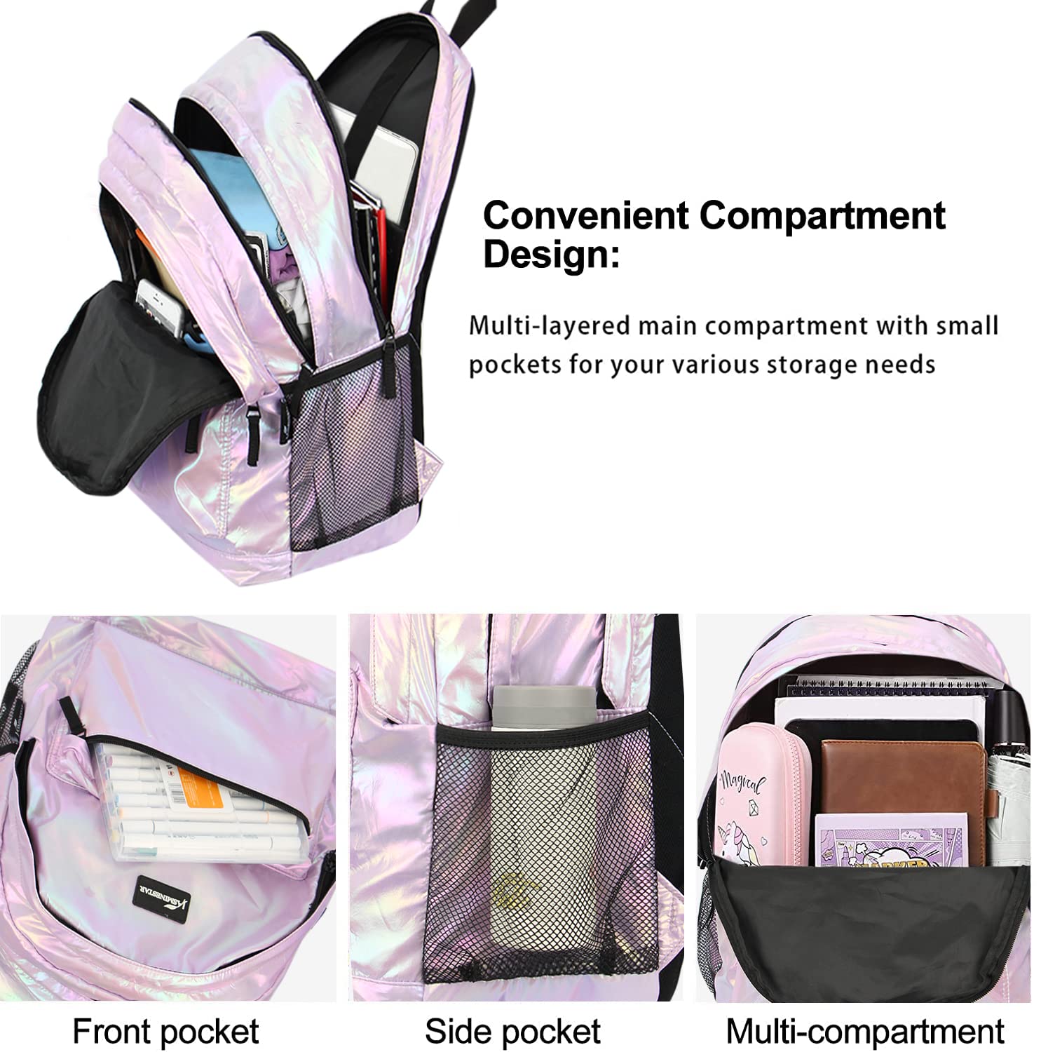 SUPACOOL Lightweight Casual Laptop Backpack for Men and Women, Large Backpack for College (Holo Purple)