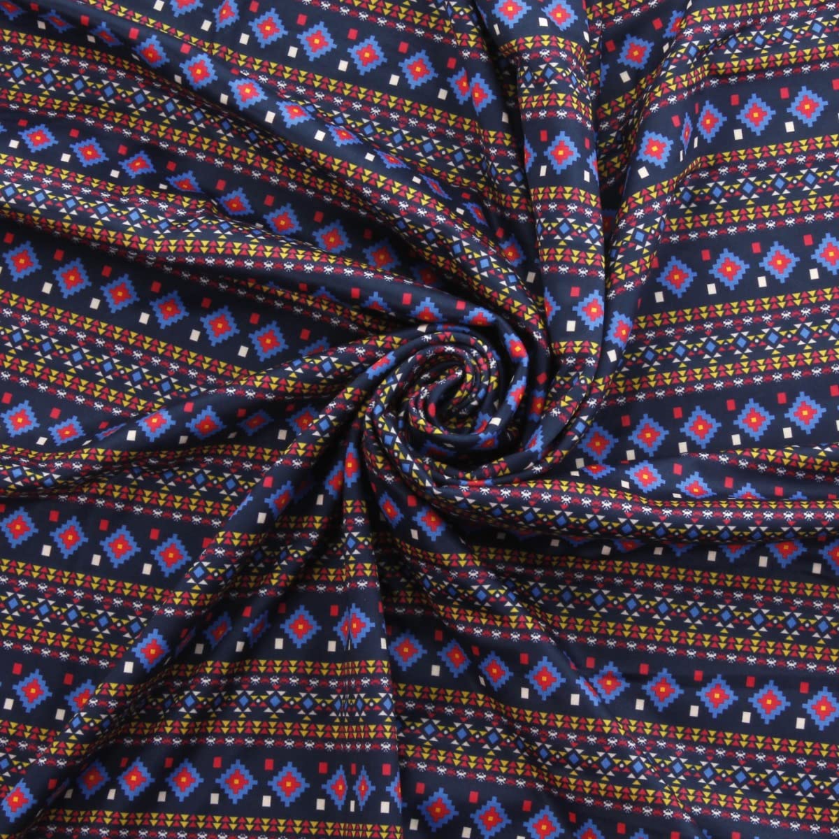 Cobalt Aztec DBP Fabric - Double Brushed Polyester 4 Way Stretch - 1/2 yard
