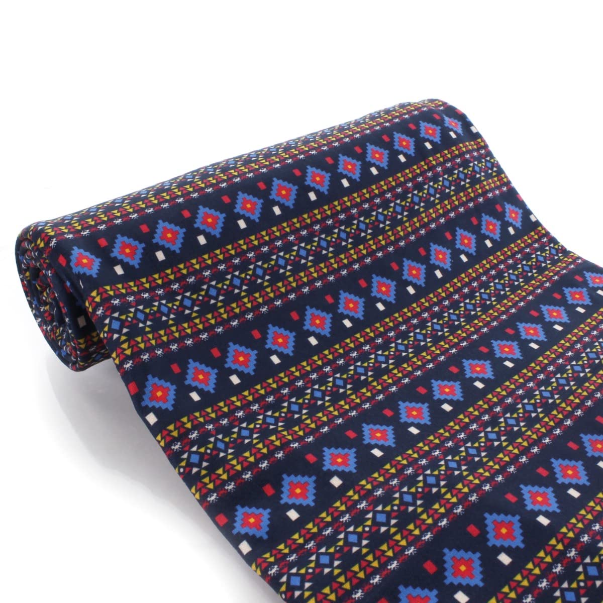 Cobalt Aztec DBP Fabric - Double Brushed Polyester 4 Way Stretch - 1/2 yard