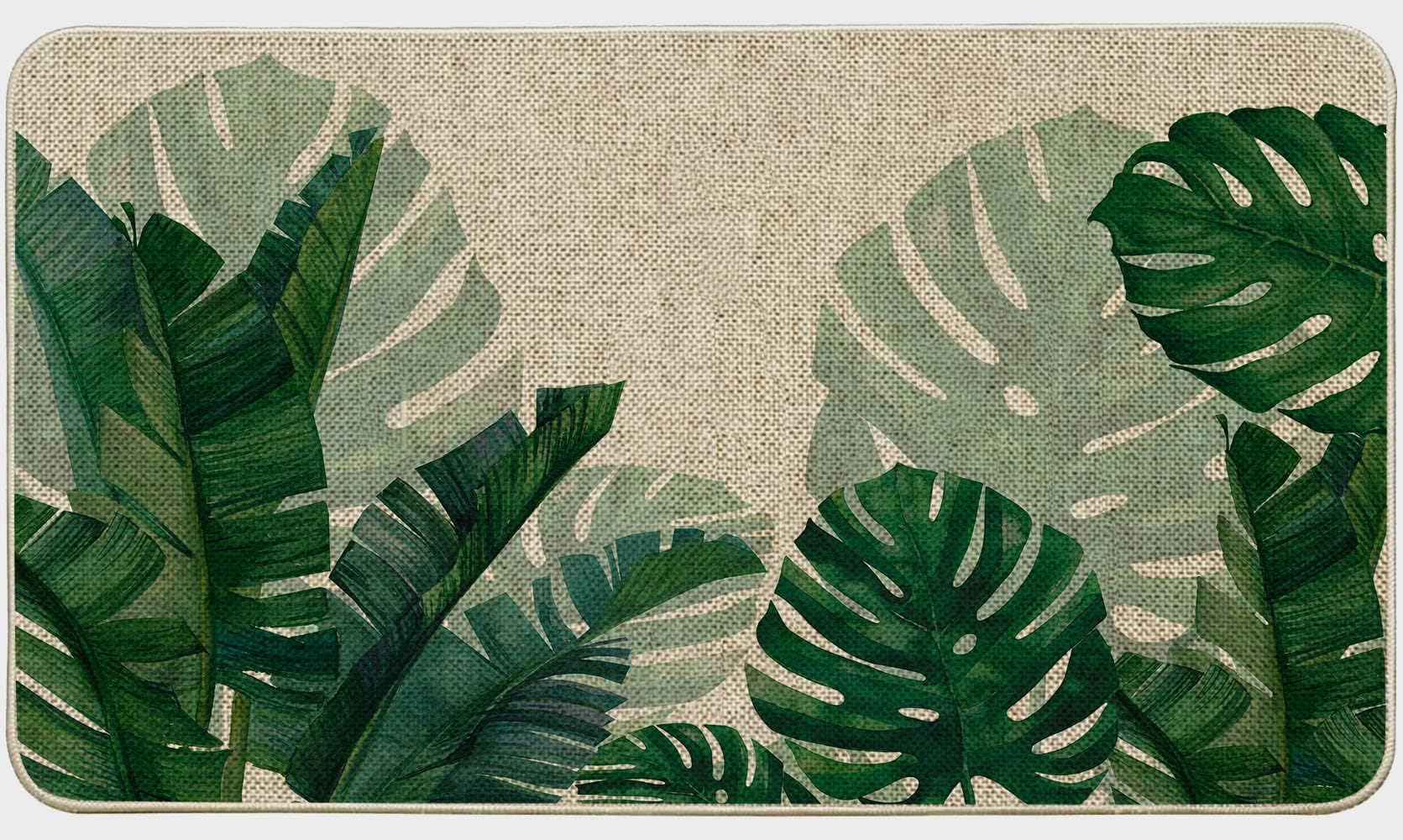 Baccessor Spring Door mat Outdoor Outside Entrance Summer Welcome Mat Indoor Monstera Leaf Decorative Front Door Mat Anti-Slip Rubber for Seasonal Holiday Kitchen Floor Decoration 17 x 29 Inch