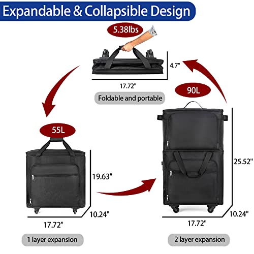 Large Collapsible Foldable Suitcase with Spinner Wheels Expandable Rolling Luggage Bag Carry On Wheeled Suit Case Maletas De Viaje Para Grandes Con Ruedas 50 Libras Ultra Lightweight Airline Approved