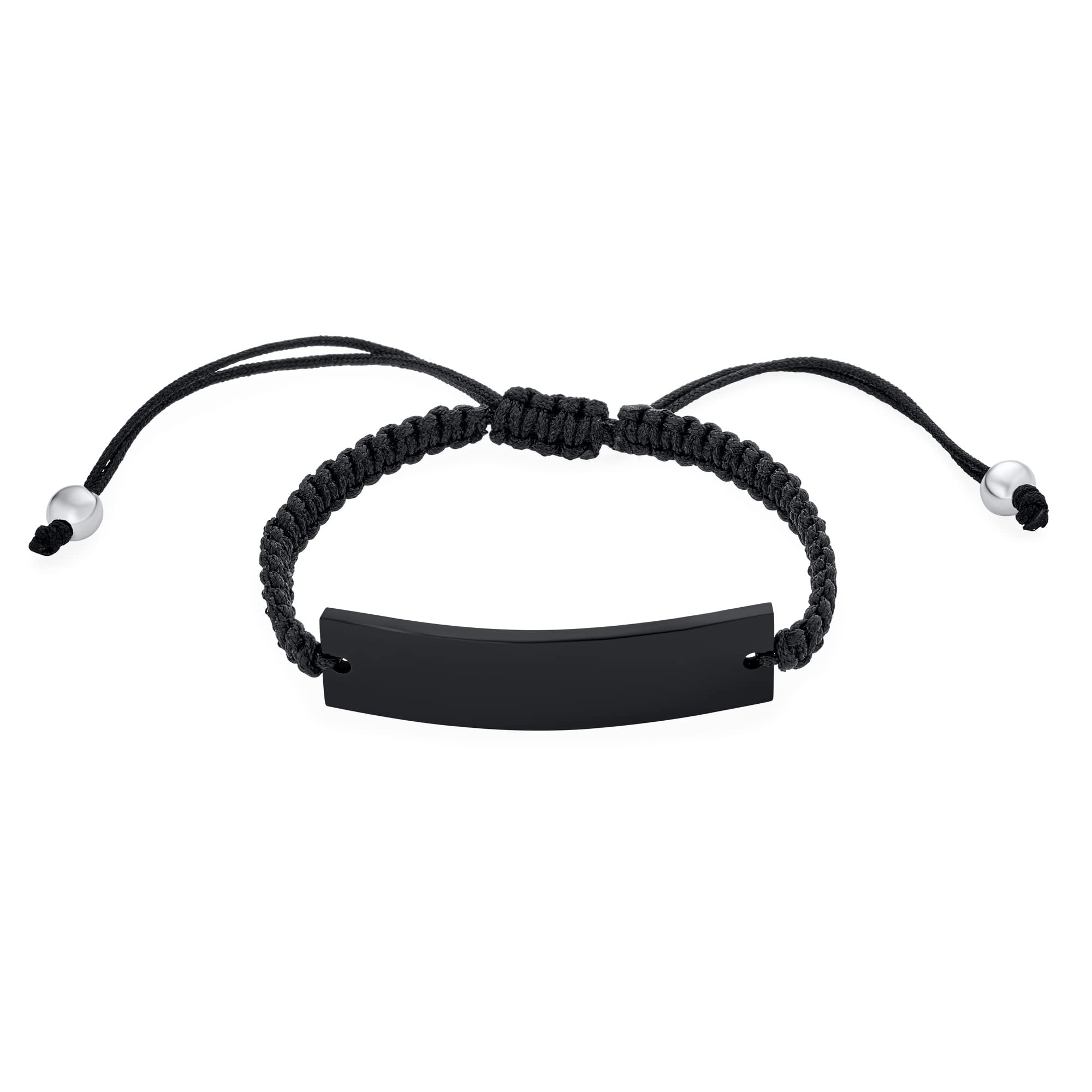 Bling Jewelry Personalize Unisex Black Silicone Wristband Identification ID Bracelet for Men Teens Silver Tone Stainless Steel Watch Buckle Clasp Customizable
