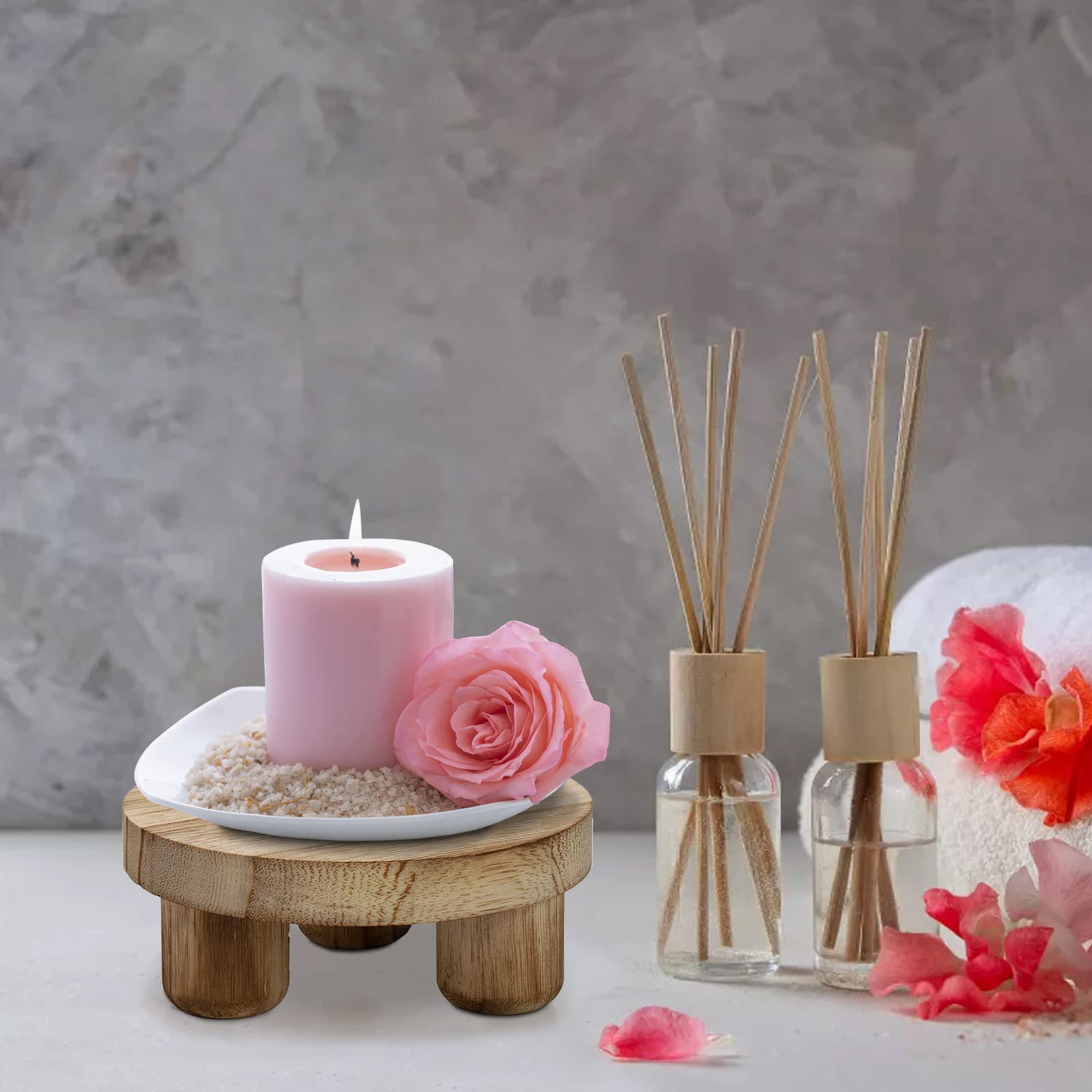 Bekith 3 Pack Wooden Stool Display Stand, Wood Stool Plant Riser, Round Small Plant Stand, Rustic Stool Flower Pot Holder, Modern Decorative Display Stand for Home Indoor and Outdoor