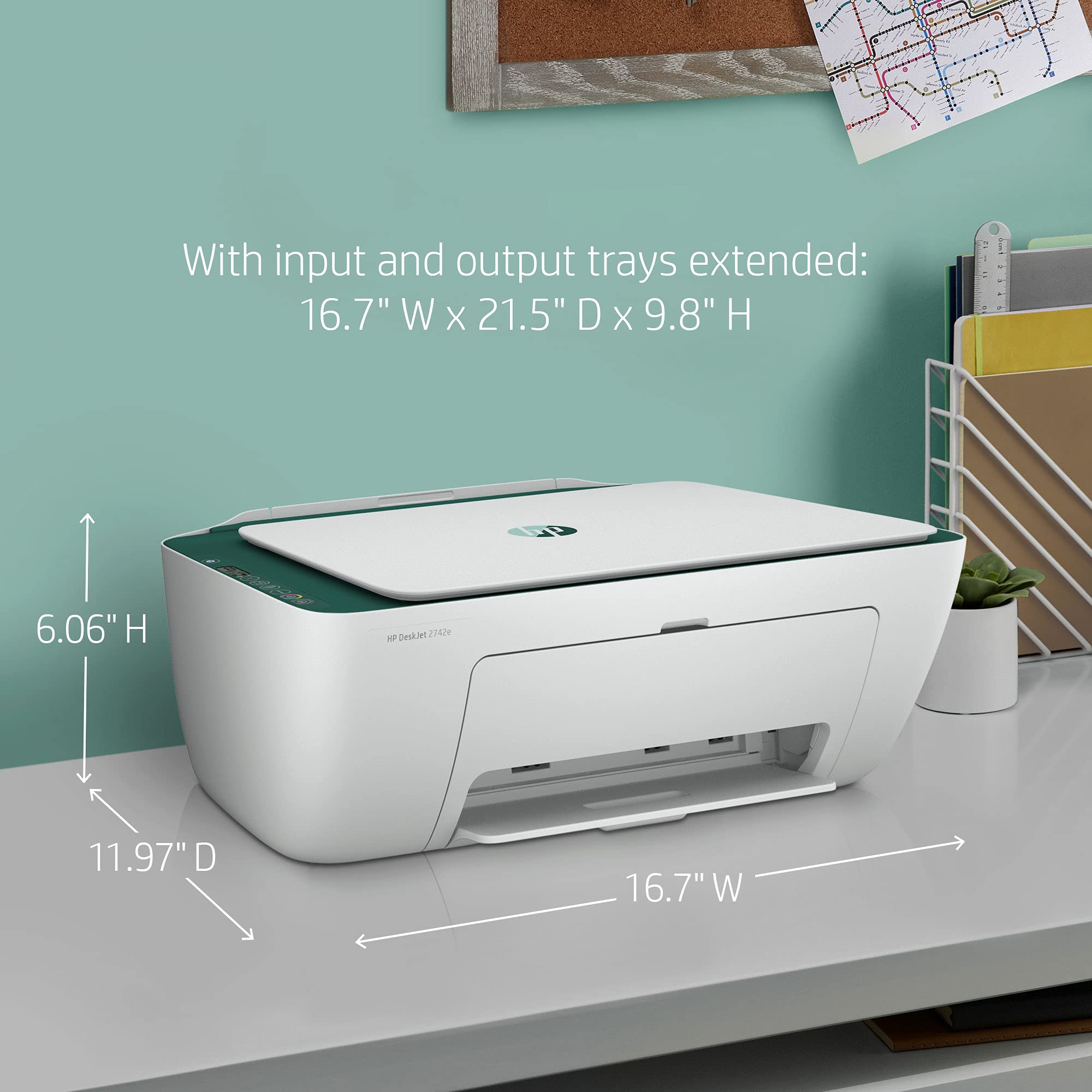 HP DeskJet 27 42e Series Wireless Inkjet Color All-in-One Printer - Print Copy Scan - Mobile Printing - USB Connectivity - Up to 7 ISO PPM - Up to 4800 x 1200 DPI - Sequoia + HDMI Cable (Renewed)