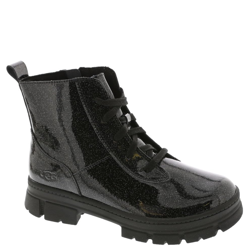 UGG Unisex-Child Ashton Lace Up Glitter Boot, Glitter-black, 2 Little Kid