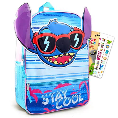 Disney Bundle Backpack For Kids 2 Pc Bundle With 16 inch Stitch School Bag Backpack And Tsum Tsum Stickers For Boys And Girls | Lilo And Stitch School Supplies Set