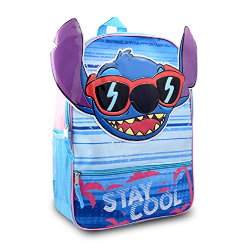 Disney Bundle Backpack For Kids 2 Pc Bundle With 16 inch Stitch School Bag Backpack And Tsum Tsum Stickers For Boys And Girls | Lilo And Stitch School Supplies Set