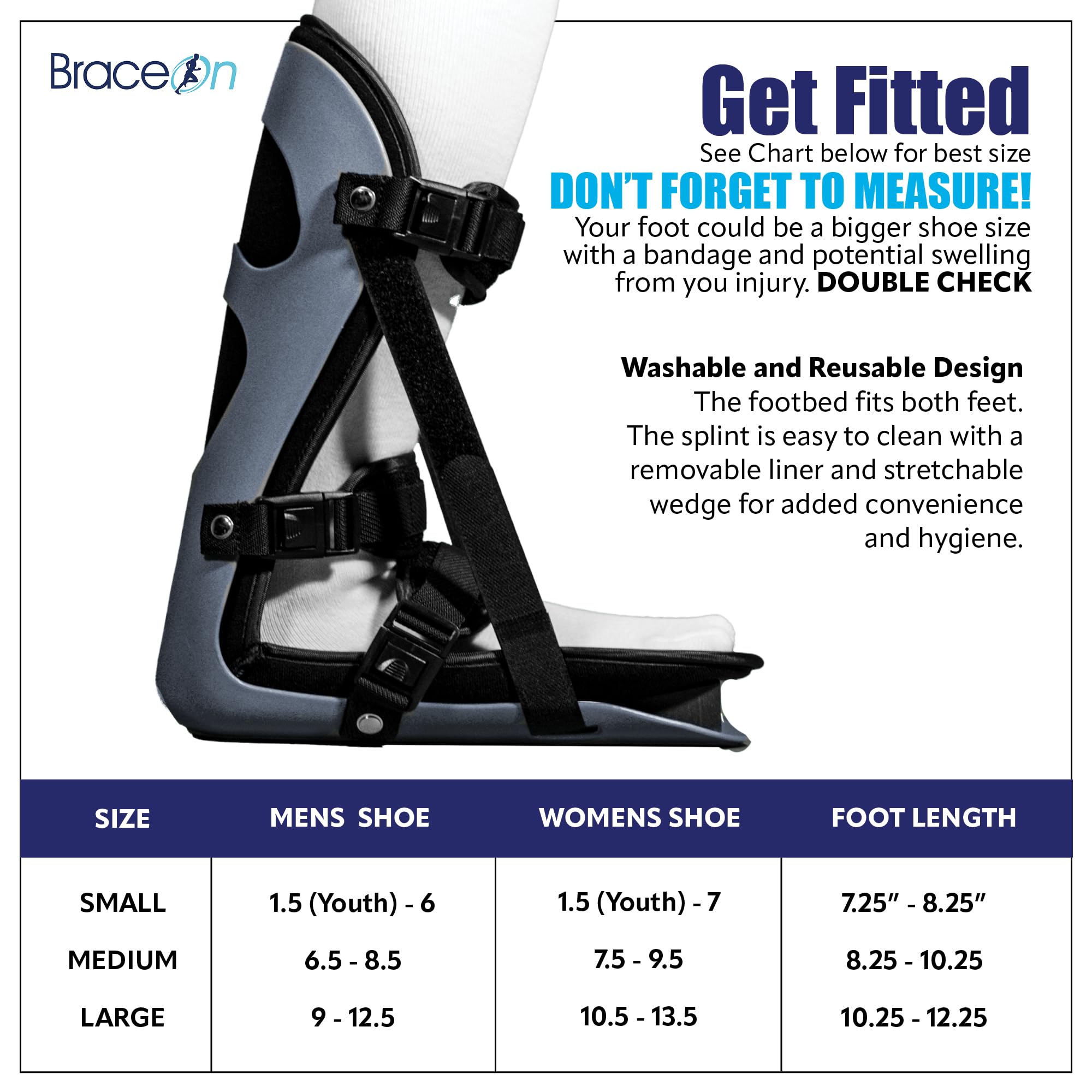 Brace On Adjustable Night Splint - Plantar Fasciitis, Achilles Tendon, Heel Spur, and Foot Pain Relief Stretching Boot for Men and Women, Gray, Small