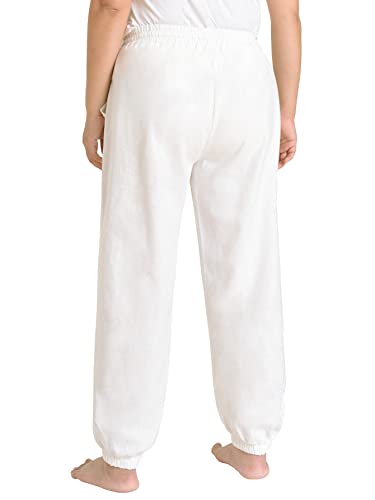 Weintee Women's Linen Joggers with Pockets L White