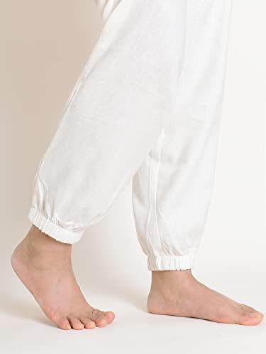 Weintee Women's Linen Joggers with Pockets L White