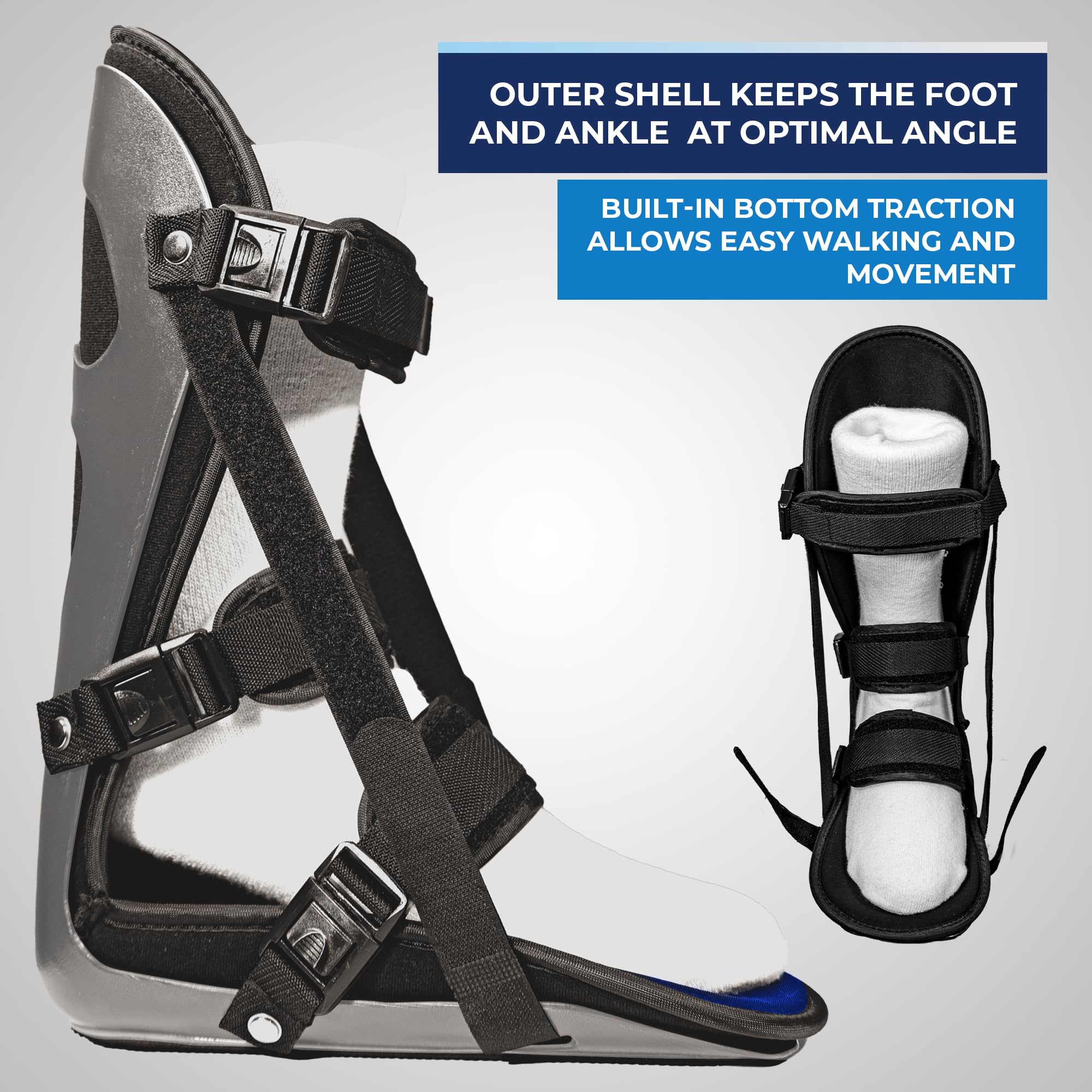 Brace On Adjustable Night Splint - Plantar Fasciitis, Achilles Tendon, Heel Spur, and Foot Pain Relief Stretching Boot for Men and Women, Gray, Small