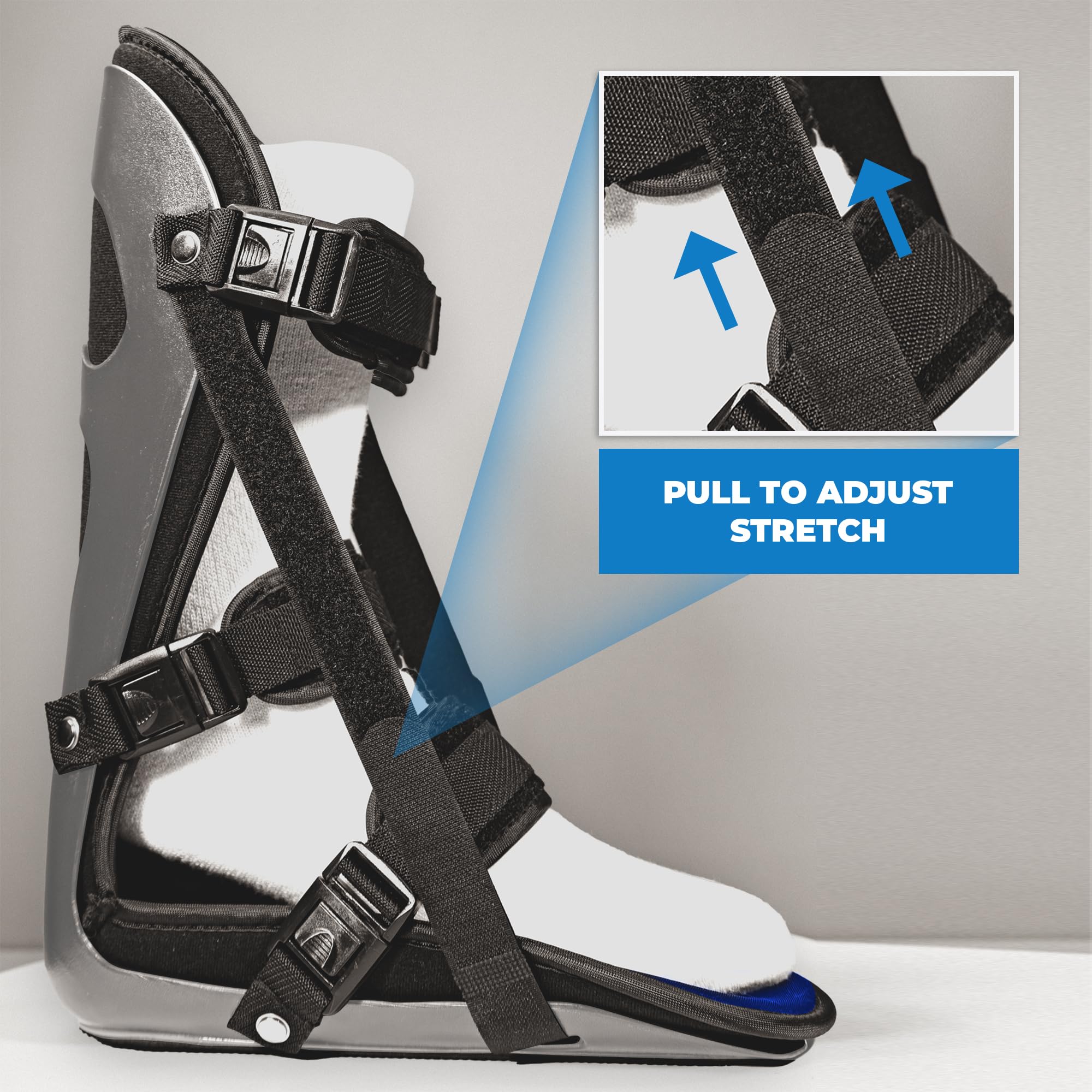 Brace On Adjustable Night Splint - Plantar Fasciitis, Achilles Tendon, Heel Spur, and Foot Pain Relief Stretching Boot for Men and Women, Gray, Small