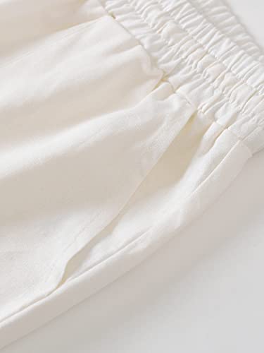 Weintee Women's Linen Joggers with Pockets L White
