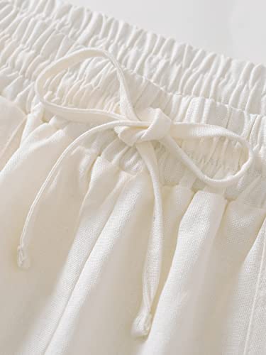 Weintee Women's Linen Joggers with Pockets L White