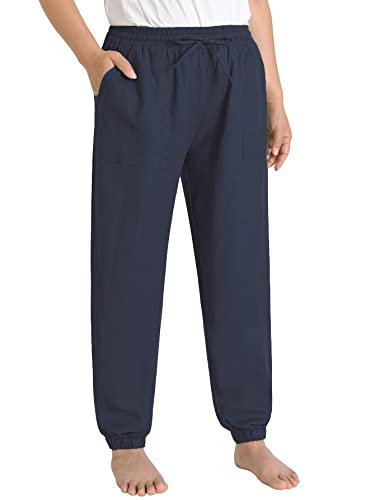 Weintee Women's Linen Joggers with Pockets 2X Navy