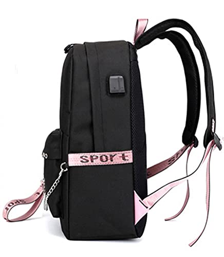 FSRONGXI 17Inch Anime Backpack for School Nezuko Bookbag Anime Rucksack with USB Charging Port, Free Keychain 17.7inch (Nezuko)