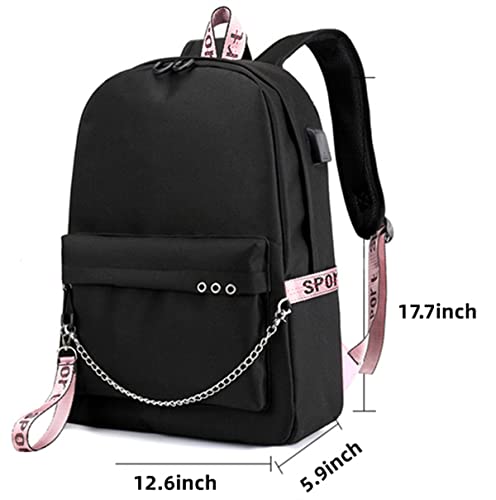 FSRONGXI 17Inch Anime Backpack for School Nezuko Bookbag Anime Rucksack with USB Charging Port, Free Keychain 17.7inch (Nezuko)