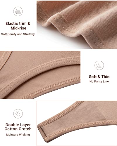 Jo & Bette Cotton Thongs for Women - Bikini Underwear - Seamless Thongs Breathable Panties Pack No show 6 Pack