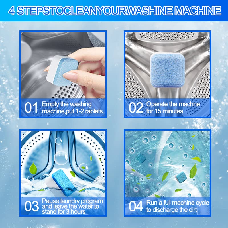 Ridars Washing Machine Cleaner Tablets - Deep Cleaning Washer Cleaner Tablets For HE Top Load Washer And Front Loader, Clean Laundry Tub And Inside Drum Seal (12 Tablets)