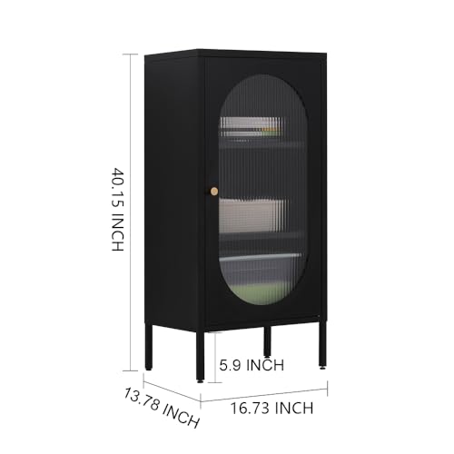 LINGZOE Steel Locker Display Cabinet with Tempered Glass Door,Metal Sideboard Cabinet for Kitchen livingroom Bedroom