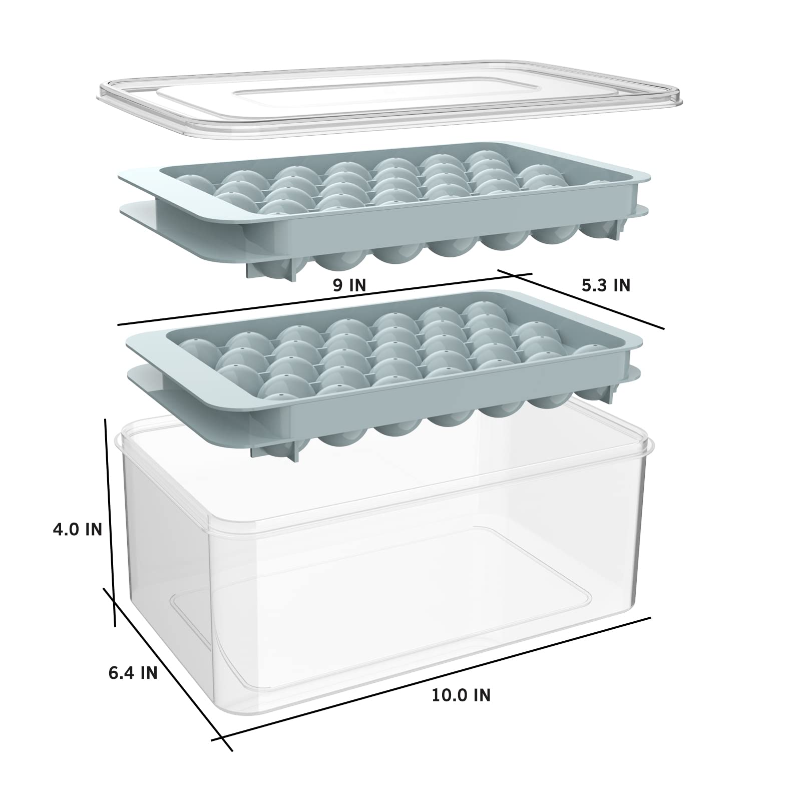 Ice Cube Tray with Lid & Bin 1IN Round Ice Cube Mold for Freezer 66PCS Ice Ball Maker Mold Small Ice Cube Trays Making Sphere Ice Chilling Cocktail Whiskey Tea Coffee (2 Ice Trays, 1 Ice Scoop & Bin)