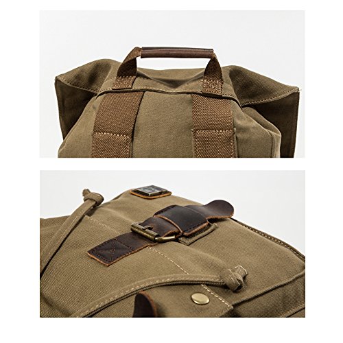 Jonon Vintage Canvas Backpack for MenLeather Rucksack Knapsack 17 inch Laptop Tote (Green)
