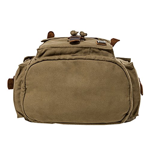 Jonon Vintage Canvas Backpack for MenLeather Rucksack Knapsack 17 inch Laptop Tote (Green)