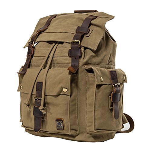 Jonon Vintage Canvas Backpack for MenLeather Rucksack Knapsack 17 inch Laptop Tote (Green)