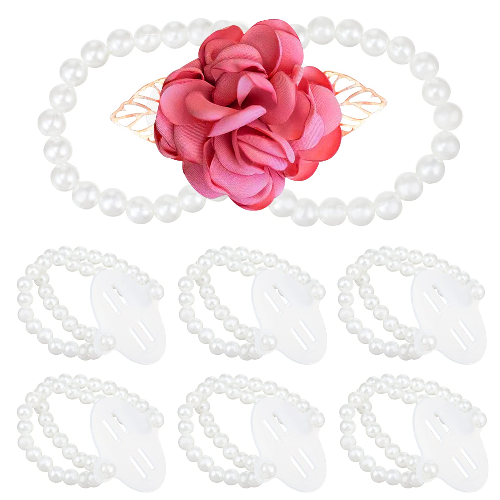 SEWACC Corsage Wristlet Bracelet 6Pcs Elastic Faux Pearl Wrist Bands Wedding Bridal Bridesmaid Wrist Corsage DIY Wrist Corsages Accessories for Wedding Festival Party