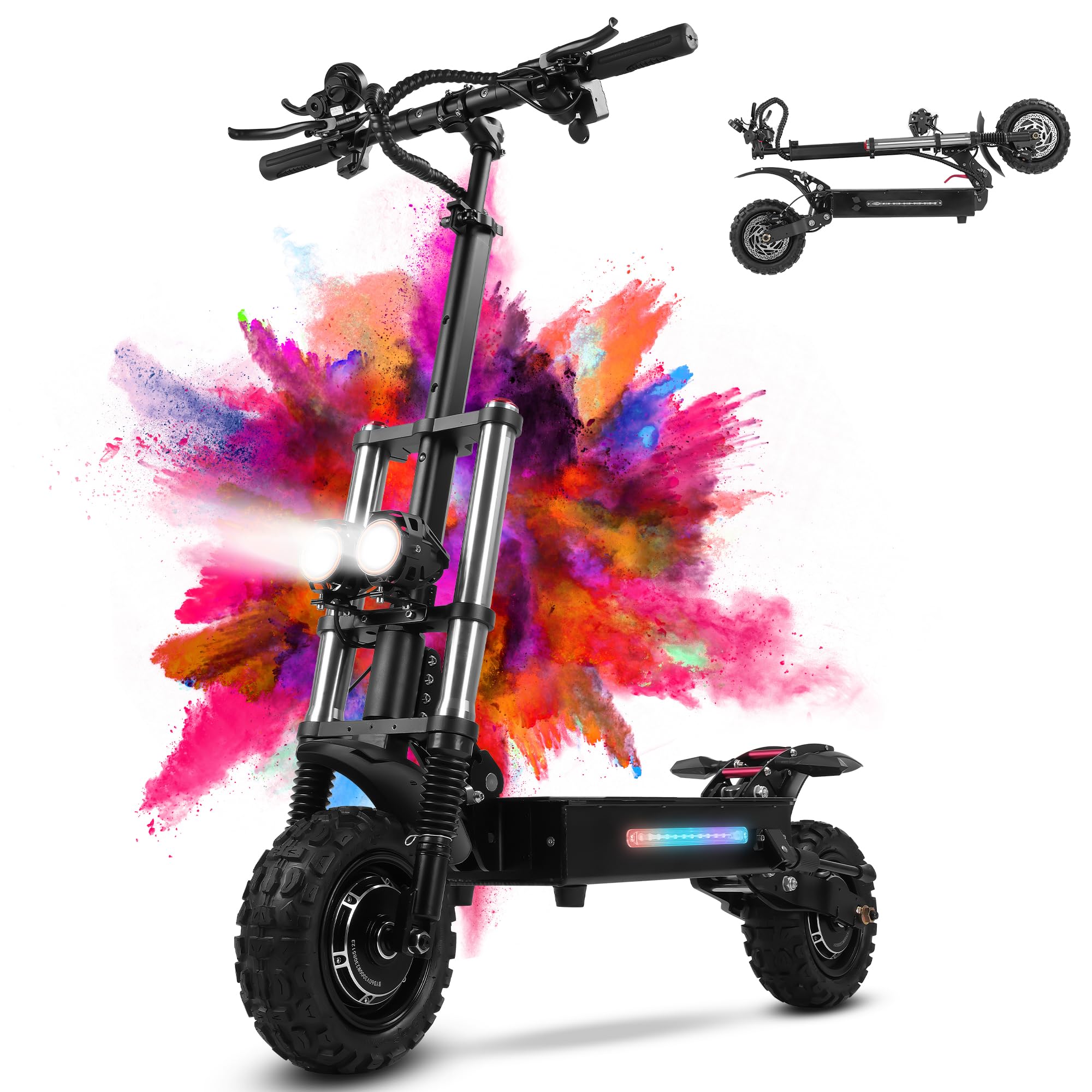 Electric Scooter Adults 50mph Max Speed,5600W 35Ah Dual Motor Electric Scooter with Seat,11" Fat Tire Foldable All-Terrain Electric Scooter Up to 65 Miles Long-Range Max Load 440lb