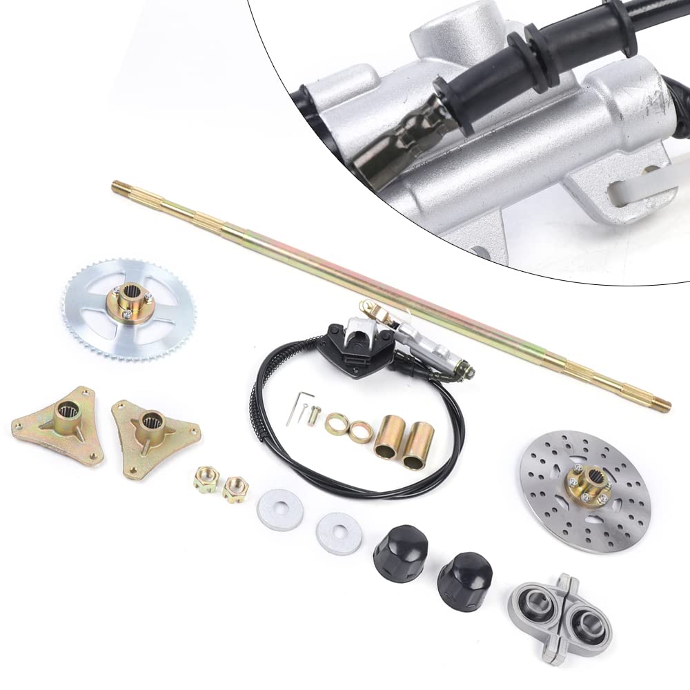 740mm Rear Axle Kit 29.13'' Go Kart Rear Axle Complete Brake Assembly Kit for 50cc 70cc 90cc ATV Quad Go Kart GolfCart (Without T8F chain)
