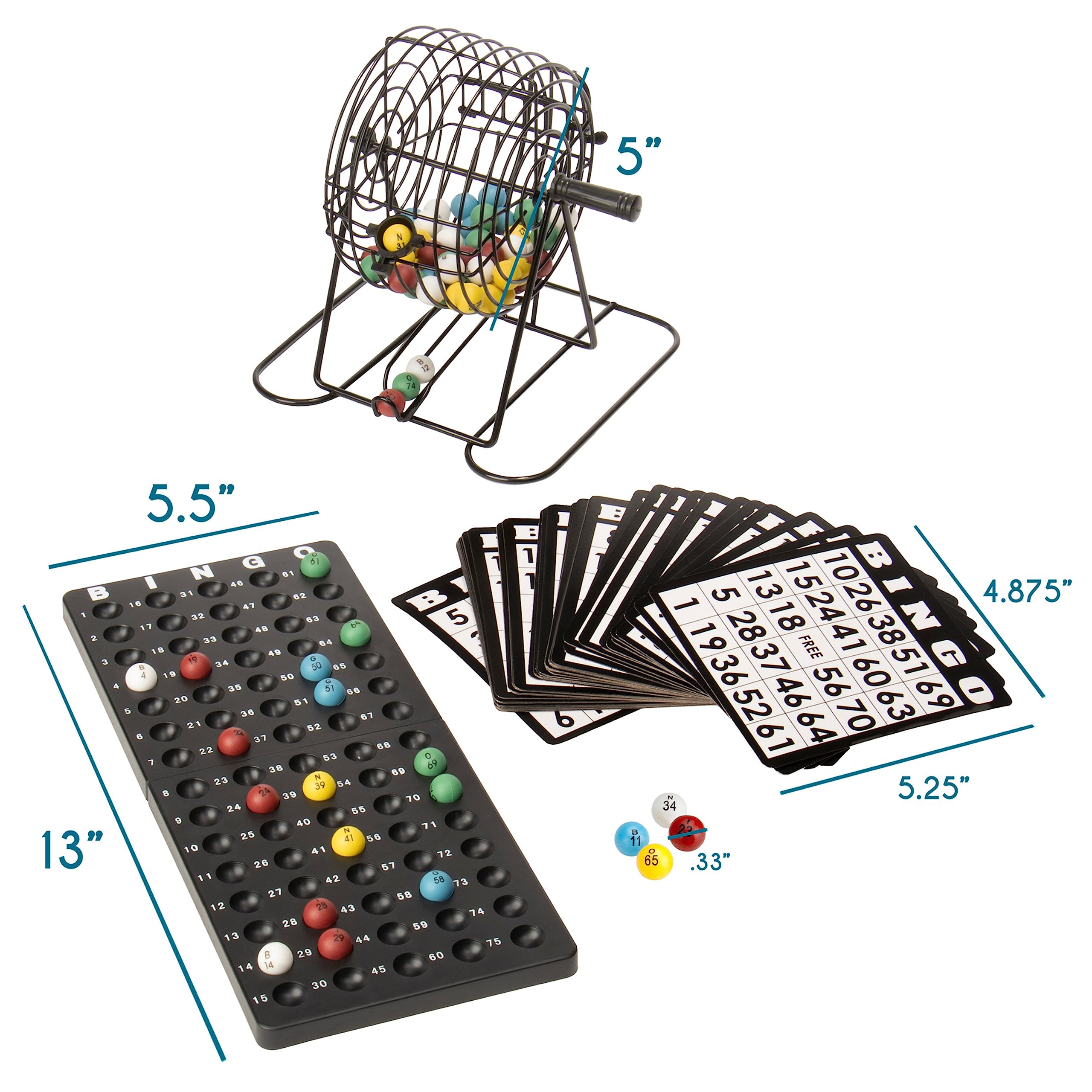 Deluxe Bingo Set with Extra Cards and Chips - Bingo Set with Game Chips, Cards, Roller Cage, Master Board, Color Balls - Classic Fun and Party Games for Seniors, Family and Kids