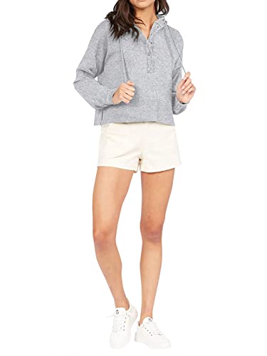 LASLULU Womens Fuzzy Cropped Hoodies V Neck Sport Athletic Hoodie Sweater Fleece Lined Sweatshirt Fall Clothes Long Sleeve Pullover Tops(Light Grey Medium)