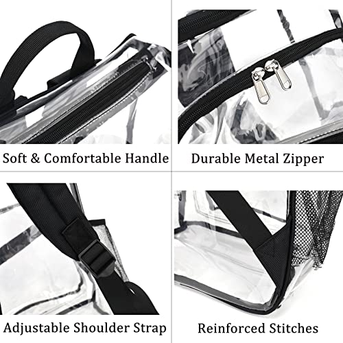 Clear Backpack Heavy Duty, Large PVC See Through Backpack with Water Bottle Holder, Clear Book bags Clear School Backpack for School, Stadium, Football Games, College (Black)