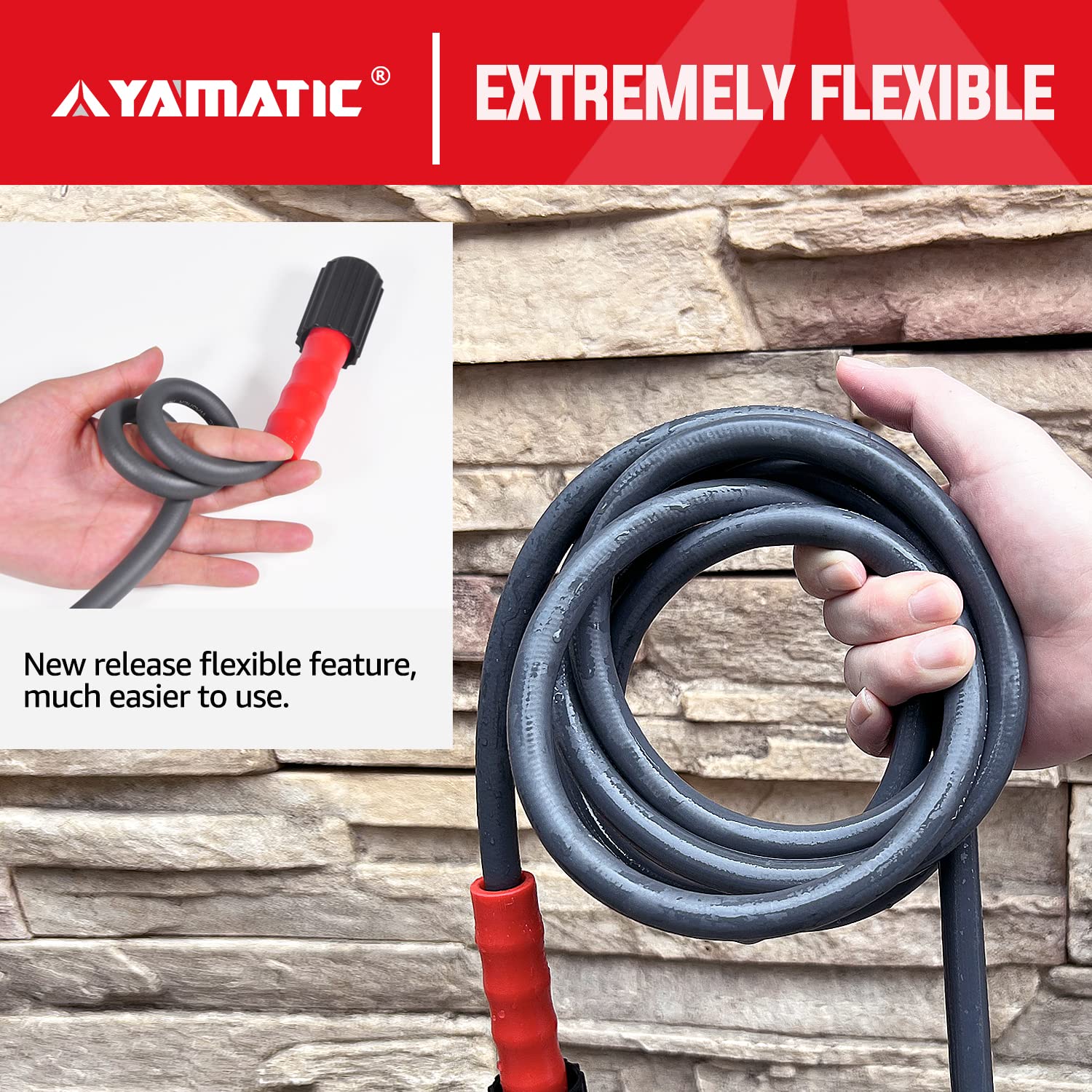 Hose&Adapter Kit Replacement for Sun Joe M22 Electric Power Washer and Wands, 2 M22-15mm Adapters, M22-14mm Thread & 3/8" Qucik Connectors, 50FT 1/4" X 3200 PSI Pressure Hose, Super Flexible