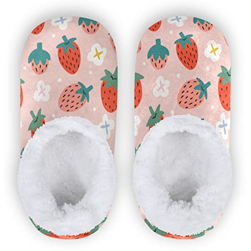 Ceiurey Cute Pink Strawberry Kids Boys Girls Slippers Soft Memory Foam Indoor Toddler House Slipper Non Slip Spa Travel Household Shoes for Winter Home Bedroom