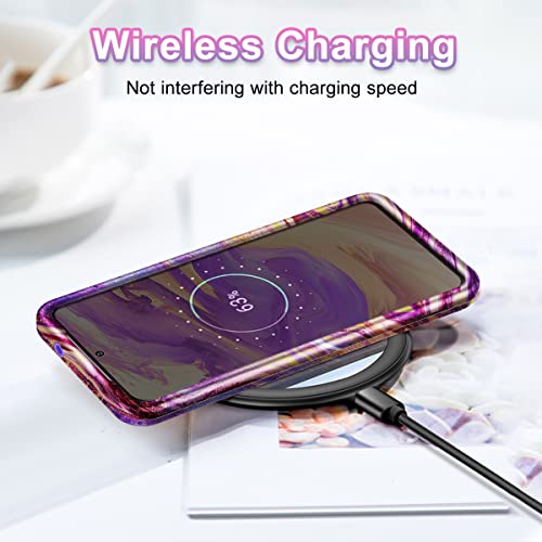 Btscase for Galaxy S20 FE 5G Case, Marble Pattern 3 in 1 Heavy Duty Shockproof Full Body Rugged Hard PC+Soft Silicone Drop Protective Women Girl Covers for Samsung Galaxy S20 FE, Drift Sand/Purple