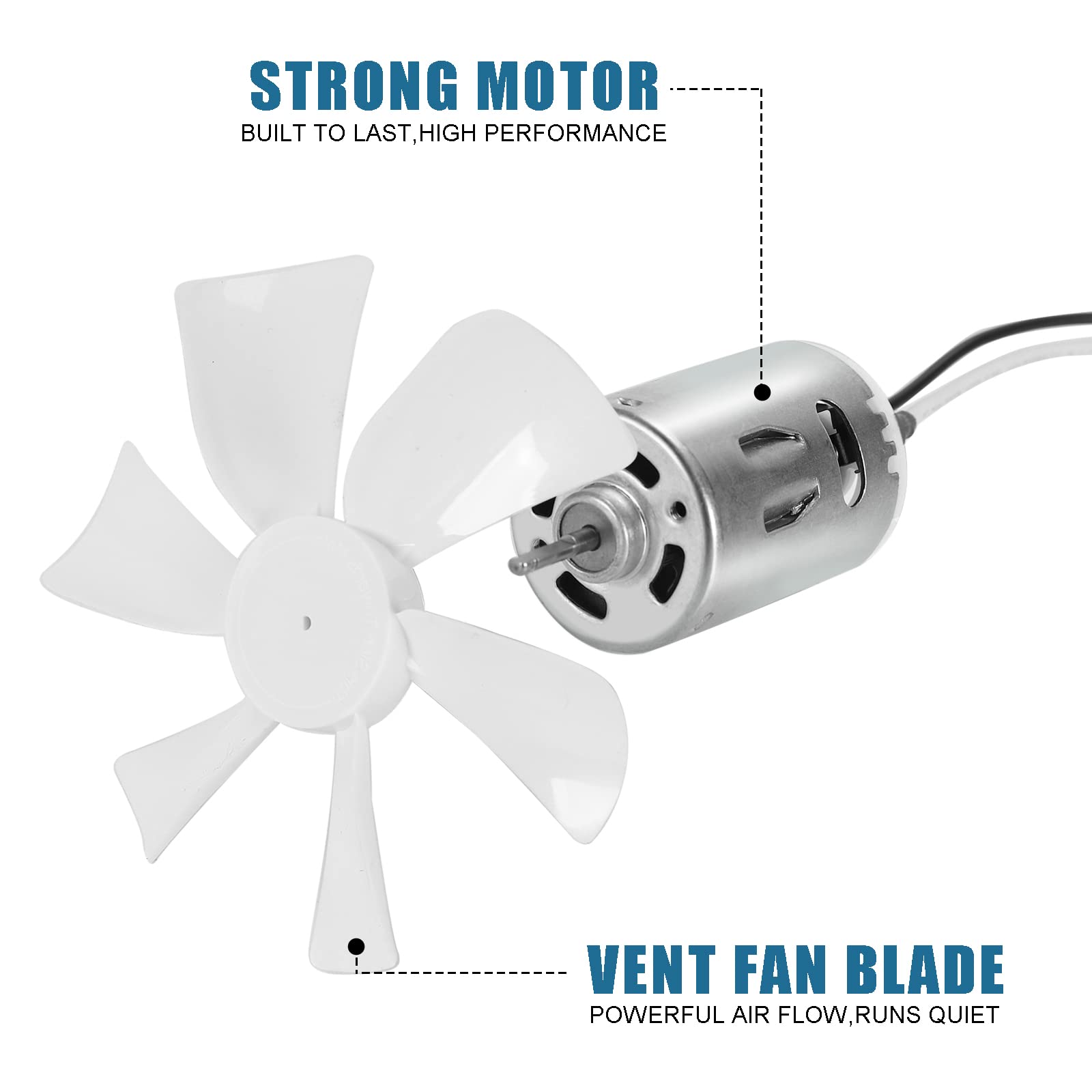 6 inch RV Vent Fan,12V D-Shaft RV Fan Motor with White Fan Blade for RV Bathroom Fan Camper Roof Vent