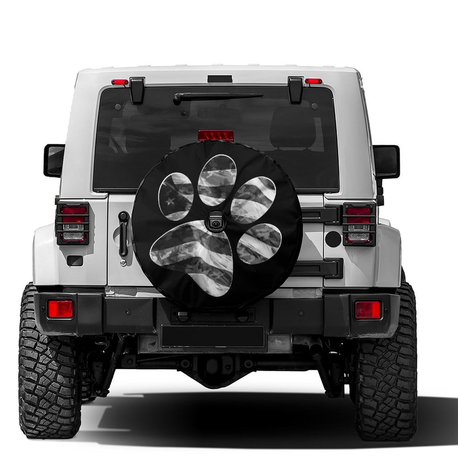 Foruidea Paws US American Flag Spare Tire Cover with Backup Camera Hole Wheel Tire Cover Fit Trailer, RV, SUV and Many Vehicle 17inch