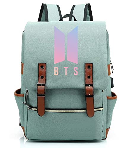 WGEEEY Kpop BTS School Backpack Merchandise, BTS Book Bag Casual Backpack for Army Gifts Green