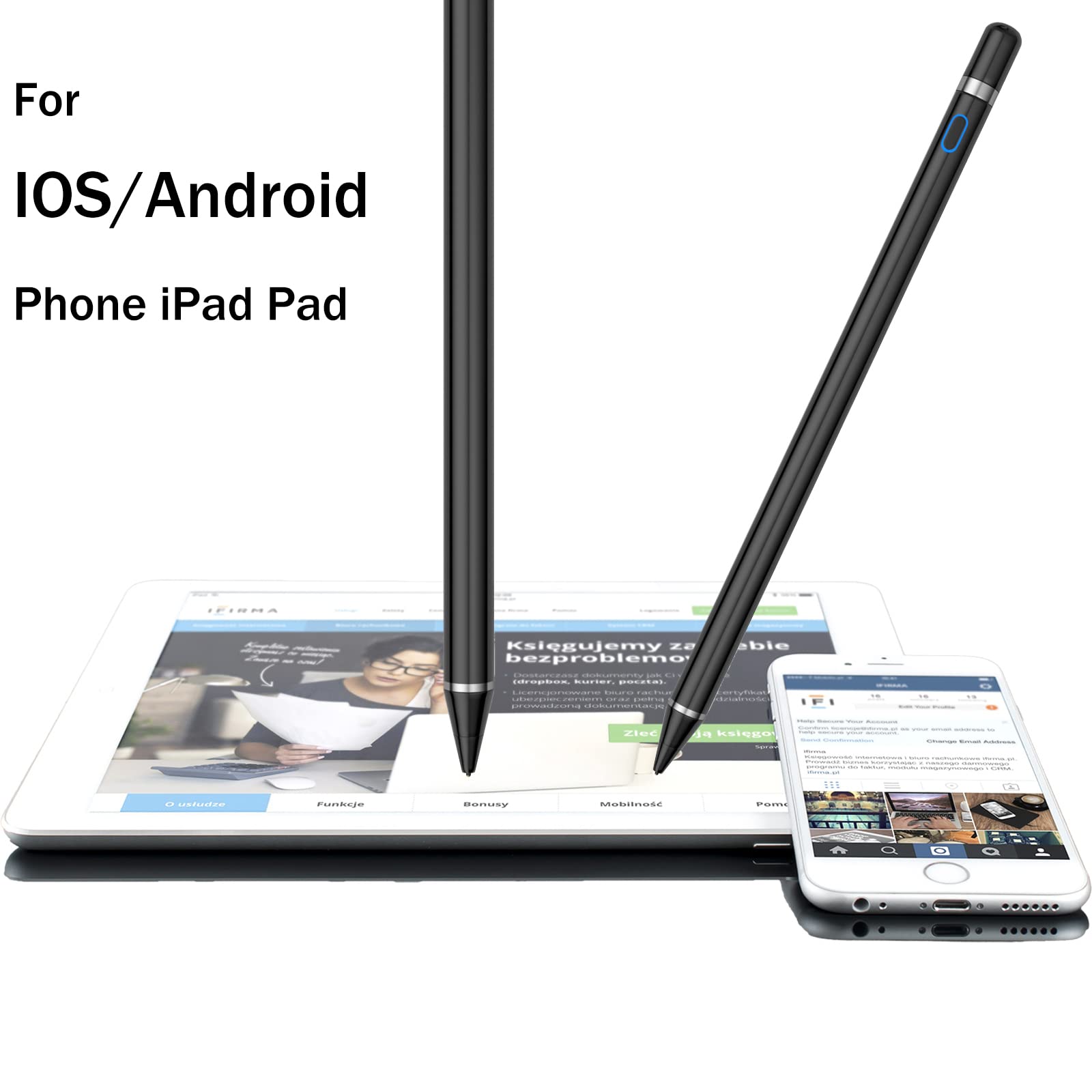 Stylus Pens for Touch Screens, Active Stylus Pens for Samsung iPhone,LG,ipad, Smart Phone and Tablets Drawing&Writing (Black)
