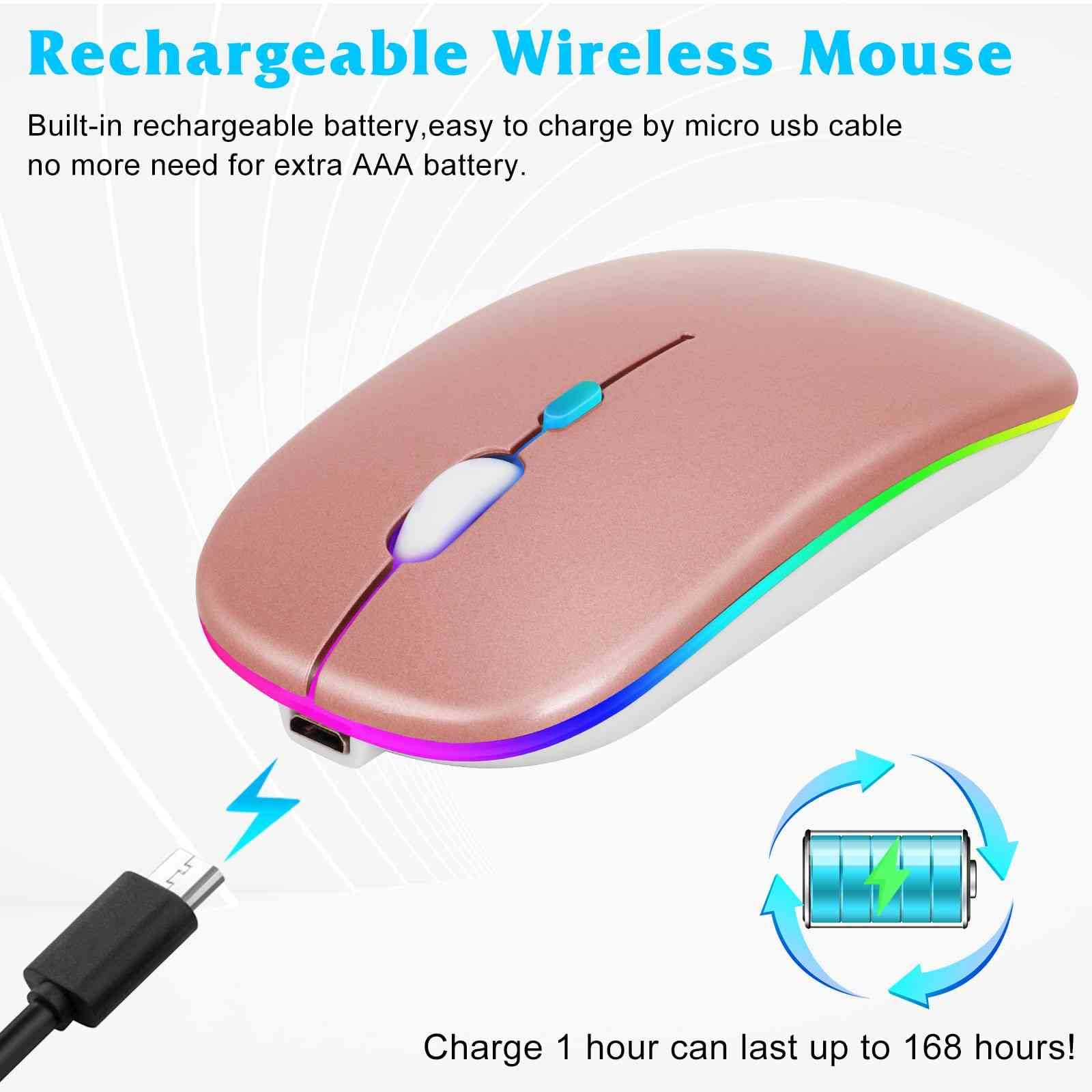 UrbanX 2.4GHz & Bluetooth Mouse Rechargeable Wireless Mouse for Amazon Fire HD 10/ Plus/Max 11 & All Kindle Devices Wireless Mouse for Laptop/PC/Mac/iPad pro/Computer/Tablet/Android -RGB LED Rose Gold