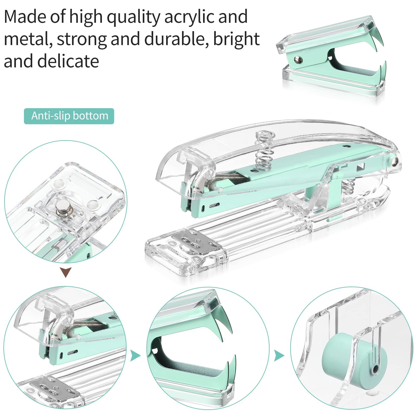 Office Supplies Set Desk Accessory Kit, Acrylic Stapler Set Staple Remover, Tape Dispenser, Binder Clips, Paper Clips, Ballpoint Pen and Scissor with 1000 Pieces 26/6 Staples (Green)