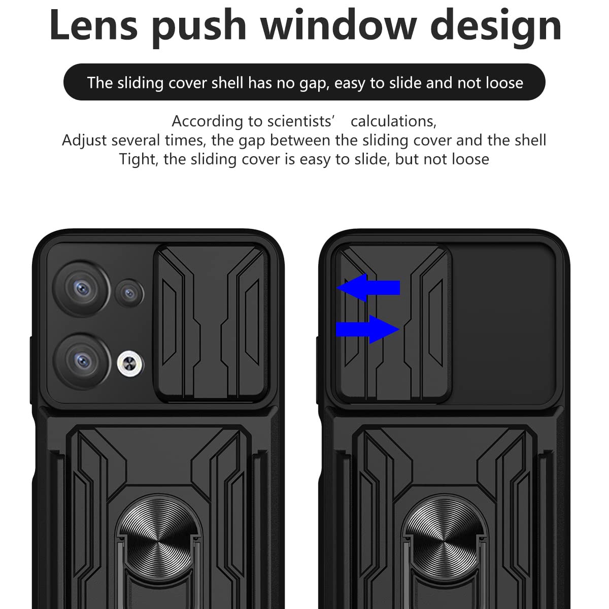CCSmall for Oppo Reno 8 Pro Case Sliding Window Case with Card Holders, Cover with Slide Camera Protection Built-in Magnetic Kickstand Case for Oppo Reno 8 Pro 5G LJK Black