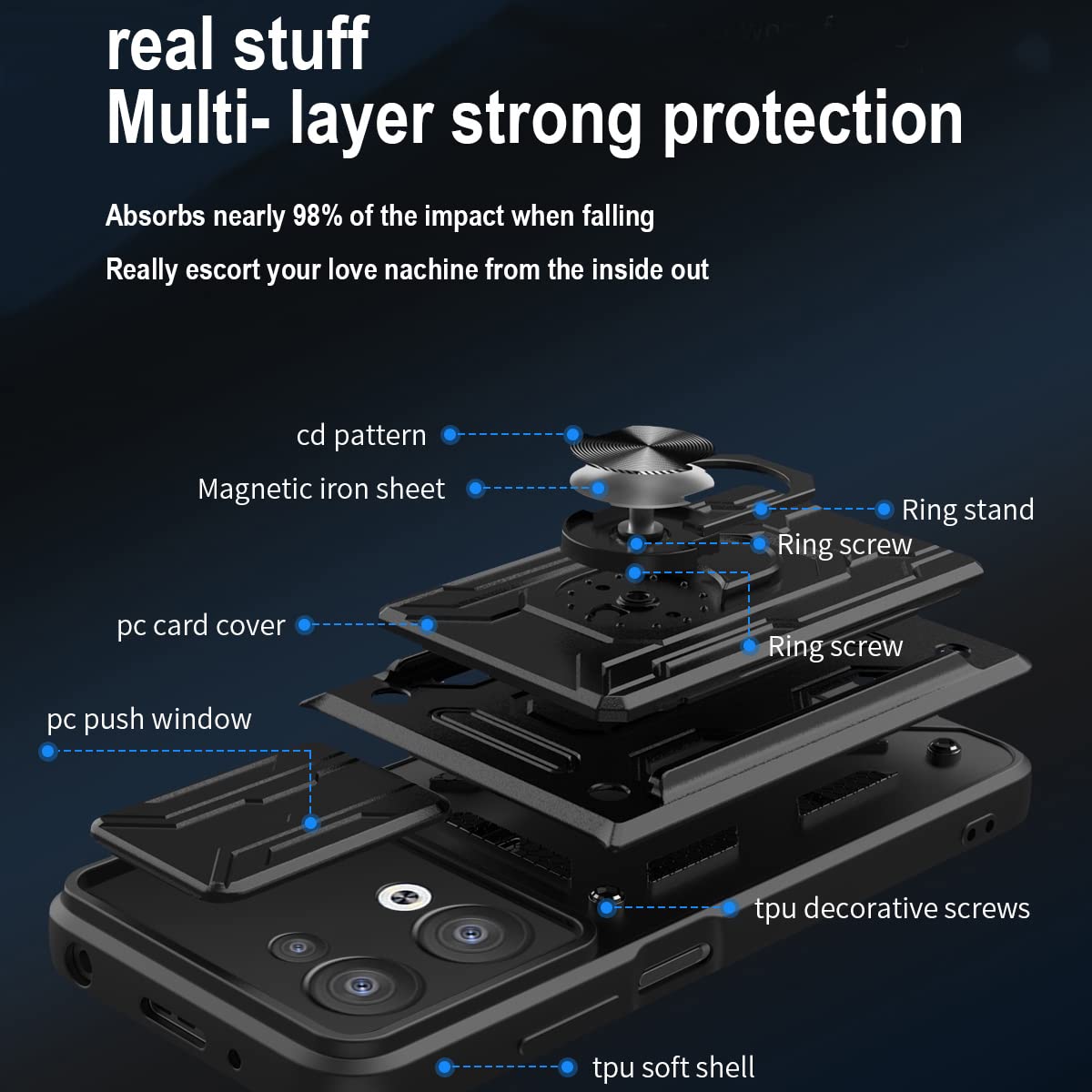 CCSmall for Oppo Reno 8 Pro Case Sliding Window Case with Card Holders, Cover with Slide Camera Protection Built-in Magnetic Kickstand Case for Oppo Reno 8 Pro 5G LJK Black