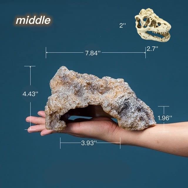 AWXZOM Reptile hideouts Come with Dinosaur Skull Hideout, Reptile Rock Reptile Cave Hideout Habitat Decor Ornament Shelter for Snake Geckos Lizards Bearded Dragon Turtle Snake Amphibians (Middle)