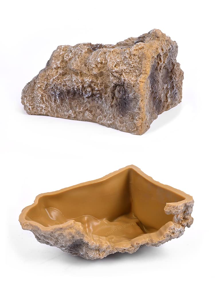 AWXZOM Reptile hideouts Come with Dinosaur Skull Hideout, Reptile Rock Reptile Cave Hideout Habitat Decor Ornament Shelter for Snake Geckos Lizards Bearded Dragon Turtle Snake Amphibians (Middle)