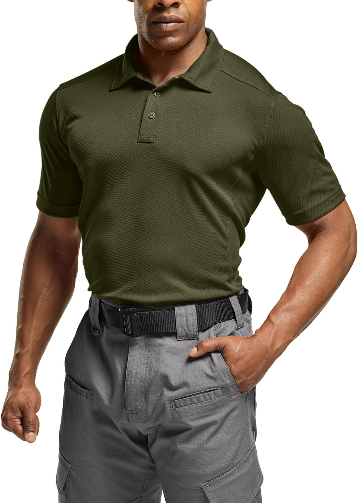 CQR Men's Polo Shirts, Tactical Short Sleeve Golf Performance Shirts, Lightweight Dry Fit UPF 50+ Pique, Frost Essential Army Green, X-Large