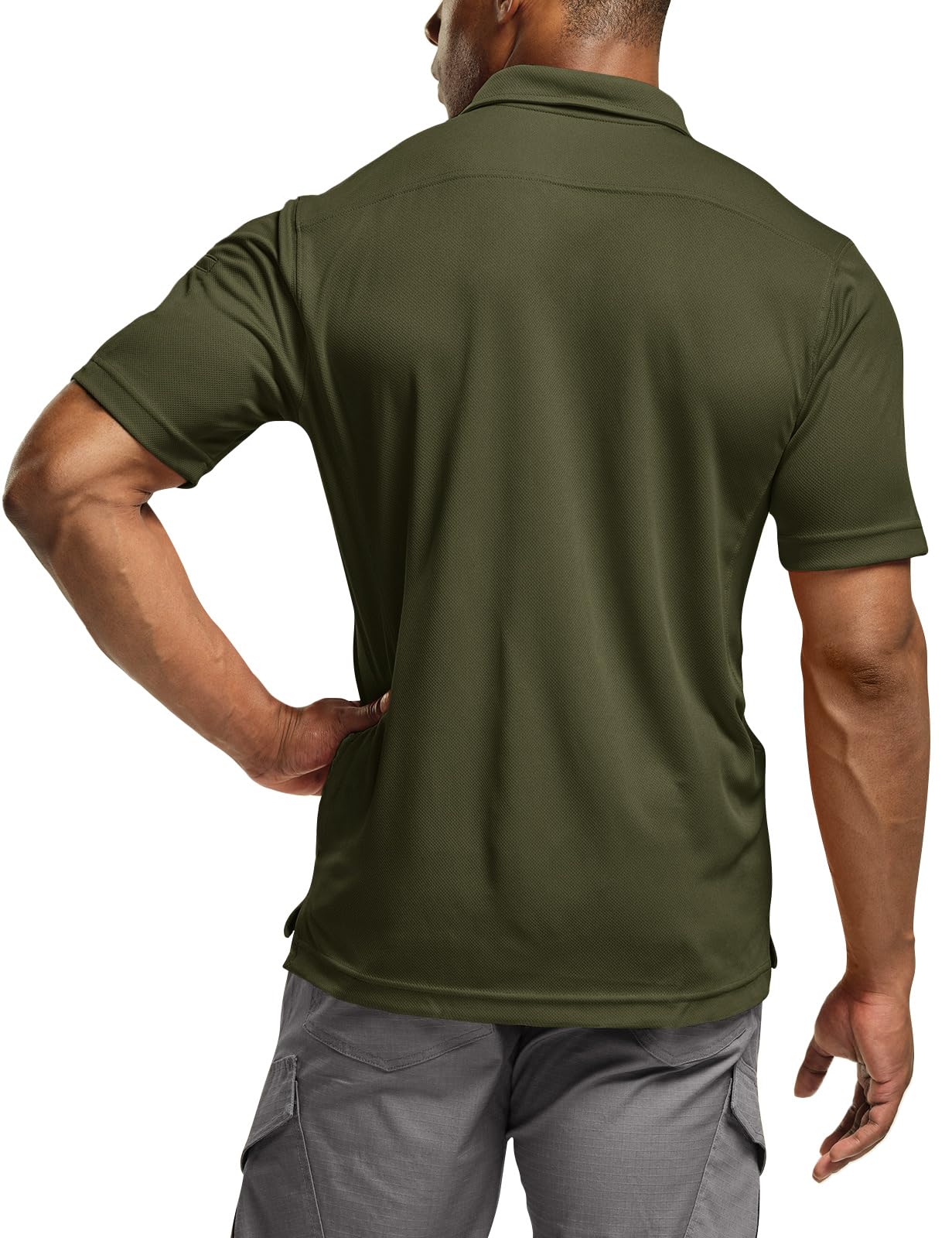 CQR Men's Polo Shirts, Tactical Short Sleeve Golf Performance Shirts, Lightweight Dry Fit UPF 50+ Pique, Frost Essential Army Green, X-Large