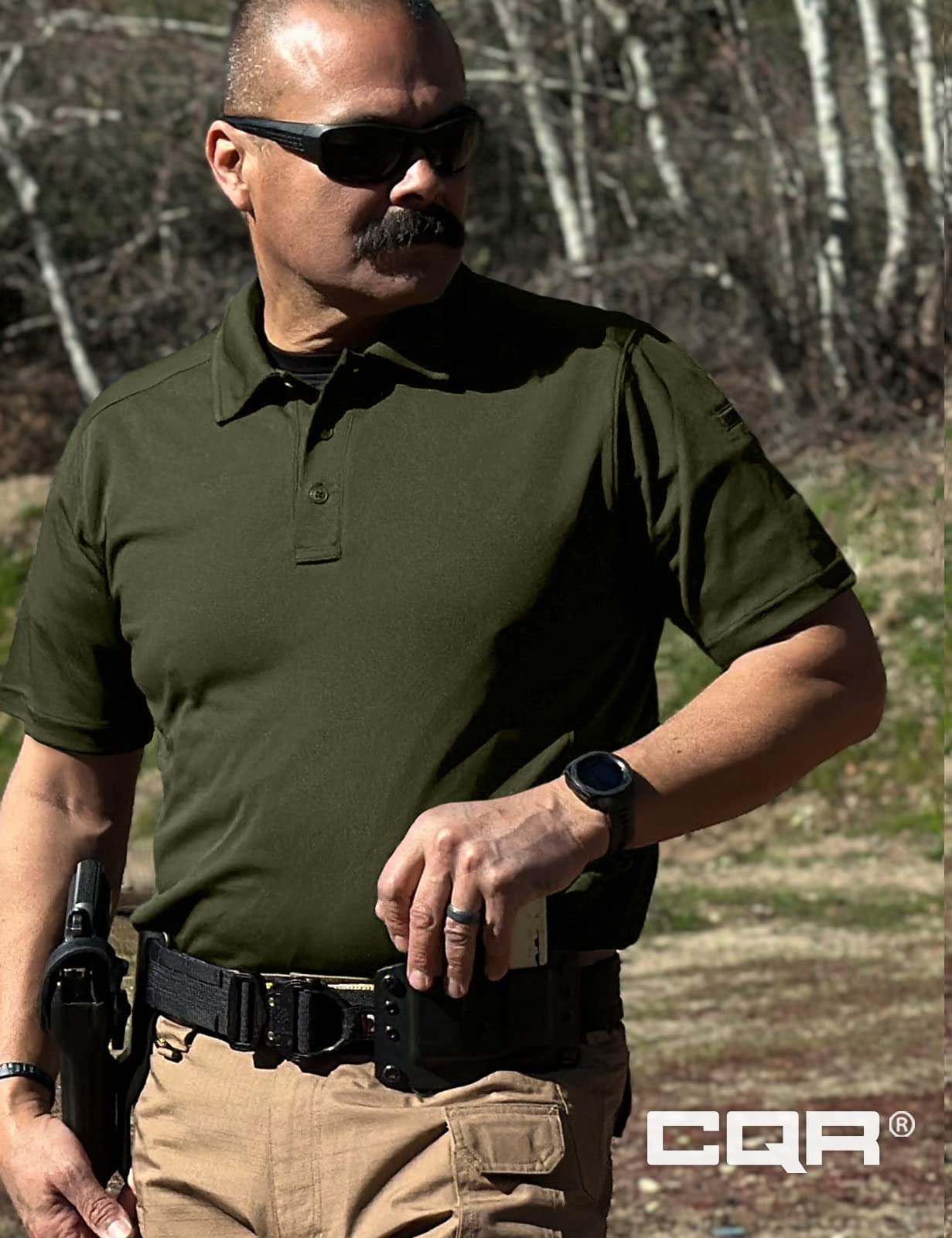 CQR Men's Polo Shirts, Tactical Short Sleeve Golf Performance Shirts, Lightweight Dry Fit UPF 50+ Pique, Frost Essential Army Green, X-Large